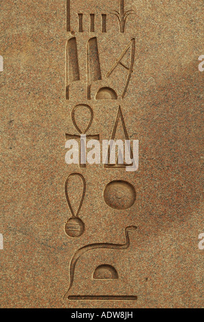 Hieroglyphic script engraved into a granite obelisk at The Precinct of ...