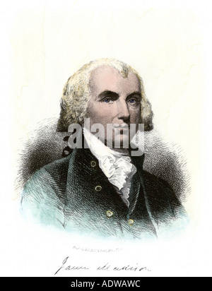James Madison portrait and signature. Hand-colored steel engraving ...