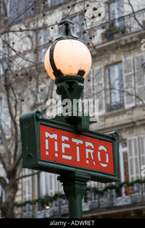 Typical Parisian Metro sign in Street Lamp. Paris, France Stock Photo ...