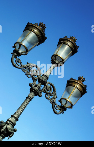 lamp post at O'Connell Bridge Dublin Ireland with view over colourful ...