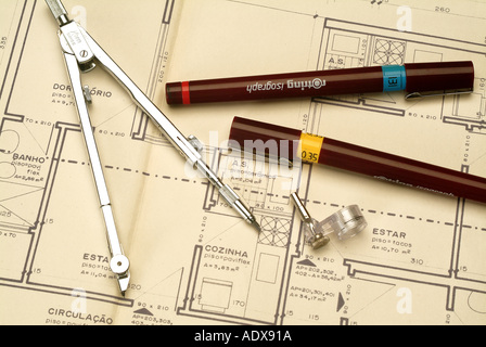 Architecture ink pens concept conceptual compass blueprint diagram ...