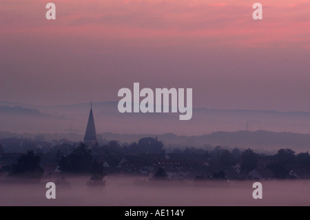 The town of Leinfelden covered in fog, Germany Stock Photo - Alamy
