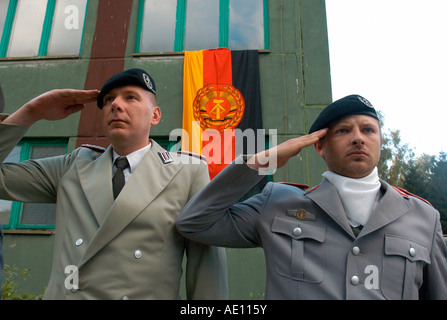Tourists in uniforms being mustered before a paintball match, Harnekop ...