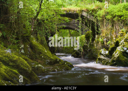 Roman Bridge over the River Machno, near Penmachno, Conwy County ...