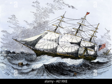 1800s 19th CENTURY AMERICAN CLIPPER SHIP UNDER SAIL CURRIER & IVES ...