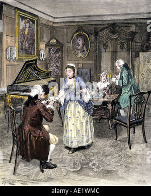 1700s INTERIOR OF 18TH CENTURY COLONIAL AMERICAN ONE ROOM SCHOOL WITH ...