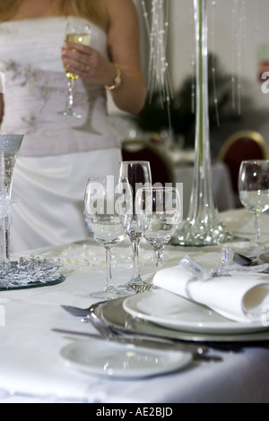 Elegant wedding dinner table setting with candles Stock Photo - Alamy