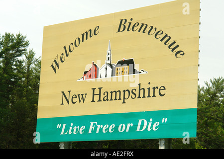 Welcome to New Hampshire state road sign Stock Photo - Alamy