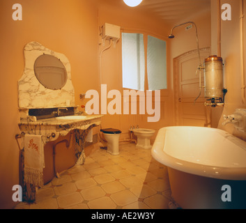 Antique bathroom with toilet, bidet, WC, old, historic, history Stock ...