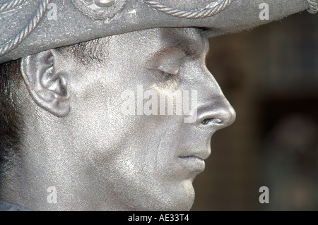 Live statue, silver man face Stock Photo - Alamy