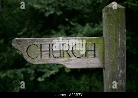 Old wooden sign directing to church, Essex East Anglia England UK Stock ...
