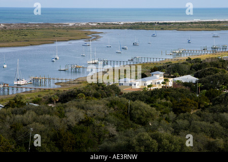 Aerial view of St. Augustine Inlet and the Atlantic Ocean from ...