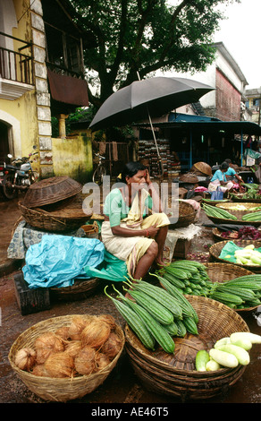 Local Goan vegetable seller selling variety of vegetables in Ponda ...