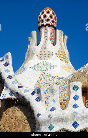 Bizarre Gaudi's mosaics roof, Guell Park (Parc Guell), Barcelona ...