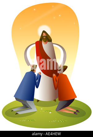 adults only,beard,blessing,bowing,brown hair,casual clothing ...