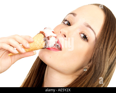 young girl eating strawberry ice cream from a cone Stock Photo ...