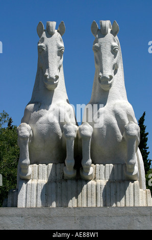 Belem horse statues, at the Discoveries, Lisbon, Portugal Stock Photo ...