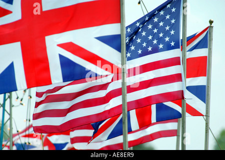 Union Jack flags and Stars and Stripes flying together Stock Photo - Alamy