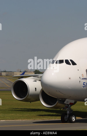 Two large Rolls-Royce engines on a Airbus A380 from Emirates Airline ...