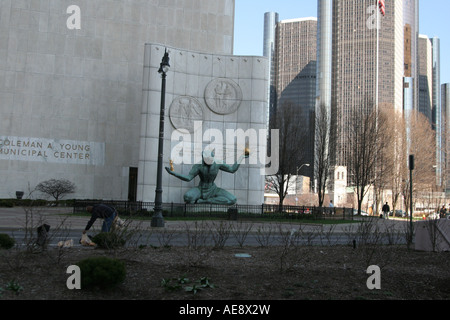 Spirit of Detroit Statue and Coleman A. Young Building Stock Photo ...