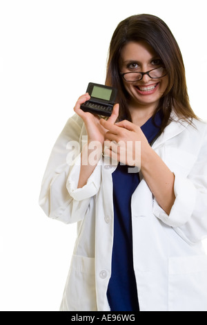 Lady doctor pager Stock Photo - Alamy