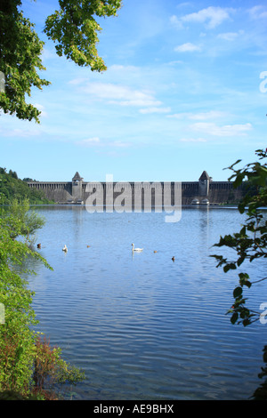 mohne reservoir with dam and artificial lake mohnesee soest northrhine ...