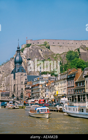 River Meuse, Notre Dame Cathedral and Citadel, Dinant, Namur Province ...