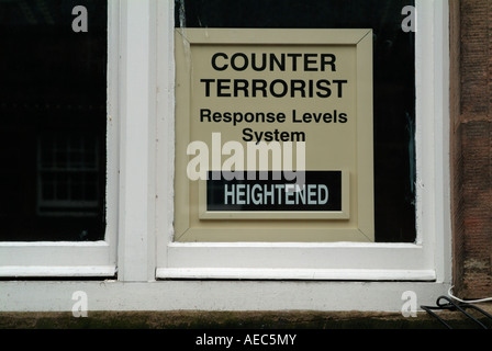 Counter Terrorism Response Level sign indicating a Heightened state of ...