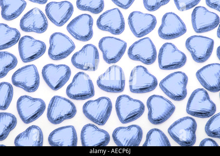 many blue chocolate hearts Stock Photo - Alamy