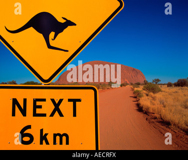 Kangaroo warning sign, Uluru, Ayers Rock at sunset, Uluru-Kata Tjuta ...