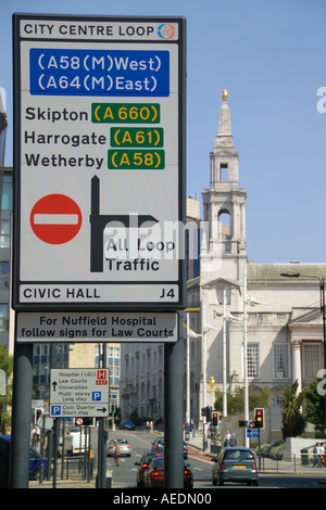 road traffic sign directions Leeds City Centre Stock Photo - Alamy