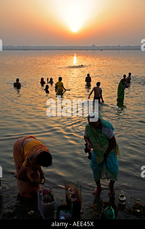 Ritual morning bath. Shivala Ghat. Ganges river. Varanasi. India Stock ...
