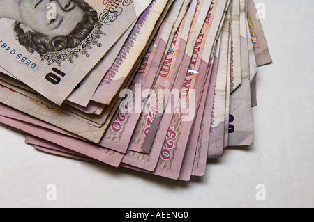 Stack of used twenty £20 sterling banknotes UK currency Stock Photo - Alamy