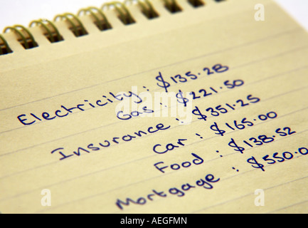 Household Finances List of outgoings Stock Photo - Alamy