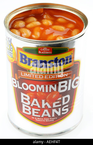 Can of Branston Bloomin big baked beans in tomato sauce Stock Photo - Alamy
