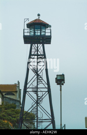 Guard tower at Alcatraz prison, metal framework with lookout, USA Stock ...