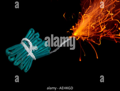 Fireworks, firecracker with a burning fuse Stock Photo - Alamy