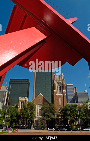 Skyscraper and metal sculpture in downtown of Dallas, Texas Stock Photo ...