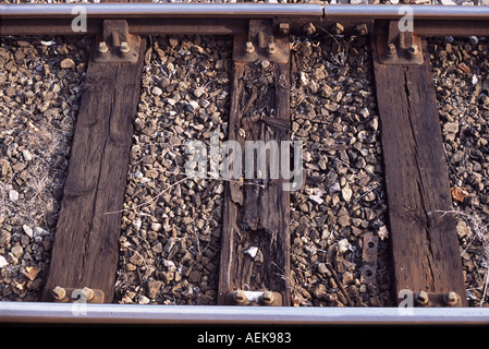 Worn-out railway sleepers on the East Suffolk branch line between Stock ...
