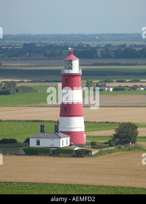 aerial view of happisburgh lighthouse and coastline, norfolk, england ...