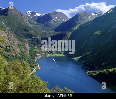 View of the Flydal Gorge, Geiranger, with a cruise ship on the ...