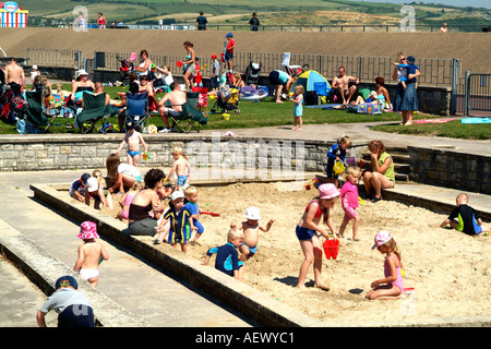 Pre-K Children playing at an outdoor creche in Weymouth, Dorset Stock ...