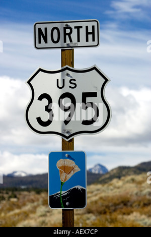 Highway 395 sign post including a California Scenic Highway sign Stock ...