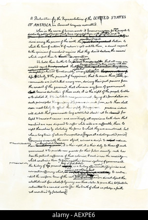 Draft of the Declaration of Independence in the handwriting of Thomas ...