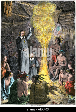 Jesuit missionary preaching to Native Americans and fur traders in the ...