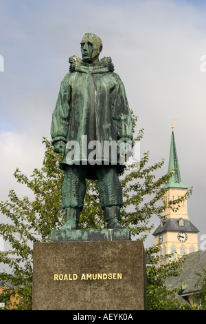 TROMSOE, Norway. Statue of polar explorer Helmer Hanssen at the Polaris ...