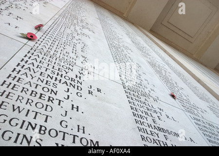 View of some of the 55 000 names inscribed on the Menin Gate Memorial ...