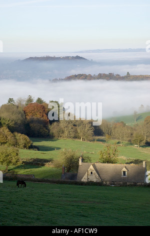 Churchdown Hill just visible above the autumn mist receding from the ...