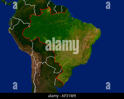 Highlighted Satellite Image Of Brazil Stock Photo - Alamy