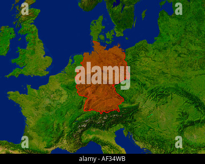 Satellite Image Of Germany Highlighted Red Stock Photo - Alamy